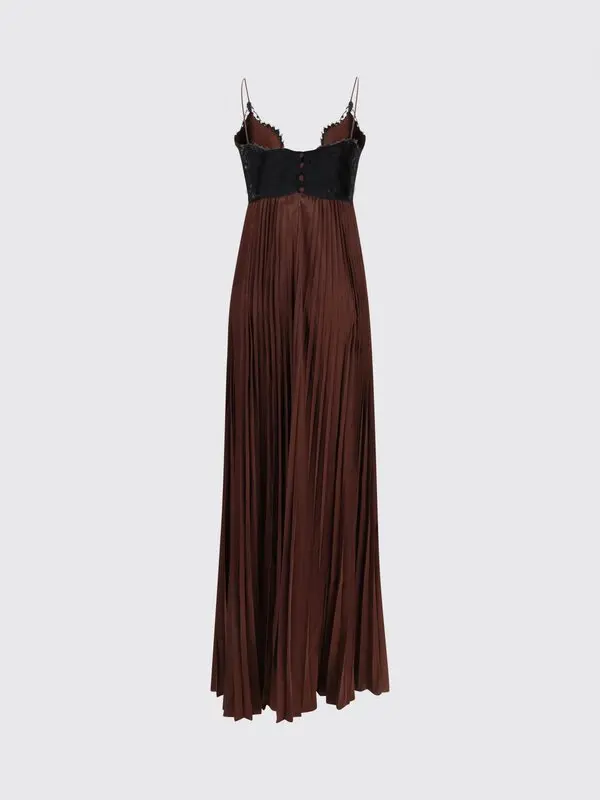 SELF-PORTRAIT Pleated Lace-trim Maxi Dress - Brown