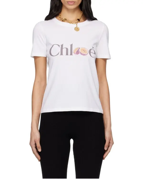 Chloé Logo Printed Crewneck T-shirt - White