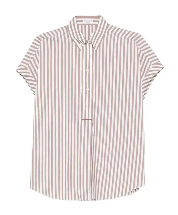 Brunello Cucinelli Striped Relaxed Fit Blouse - White