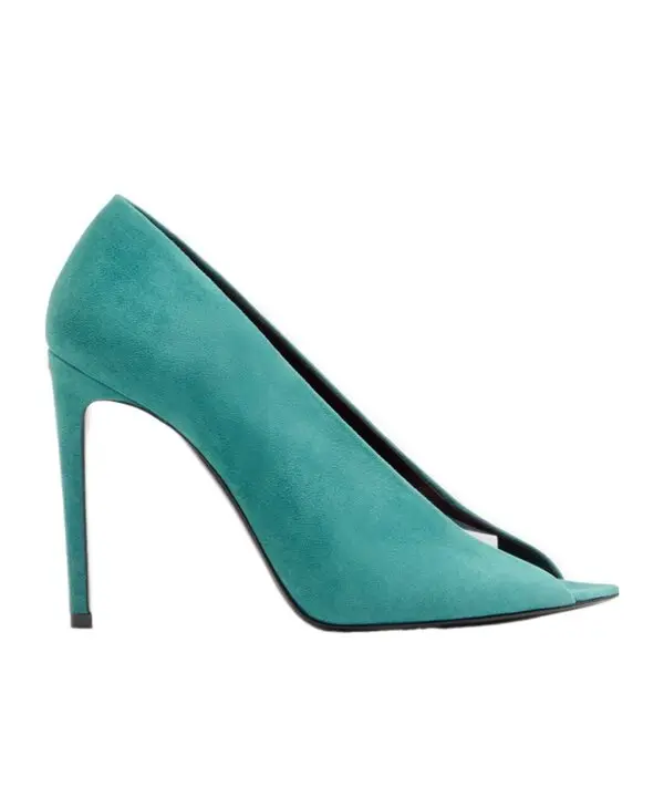 Valentino Garavani Open Toe Suede Pumps 105mm - Blue Crystal