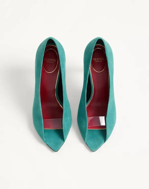 Valentino Garavani Open Toe Suede Pumps 105mm - Blue Crystal