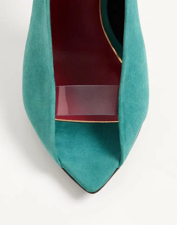 Valentino Garavani Open Toe Suede Pumps 105mm - Blue Crystal