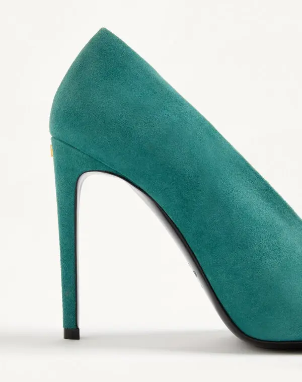 Valentino Garavani Open Toe Suede Pumps 105mm - Blue Crystal