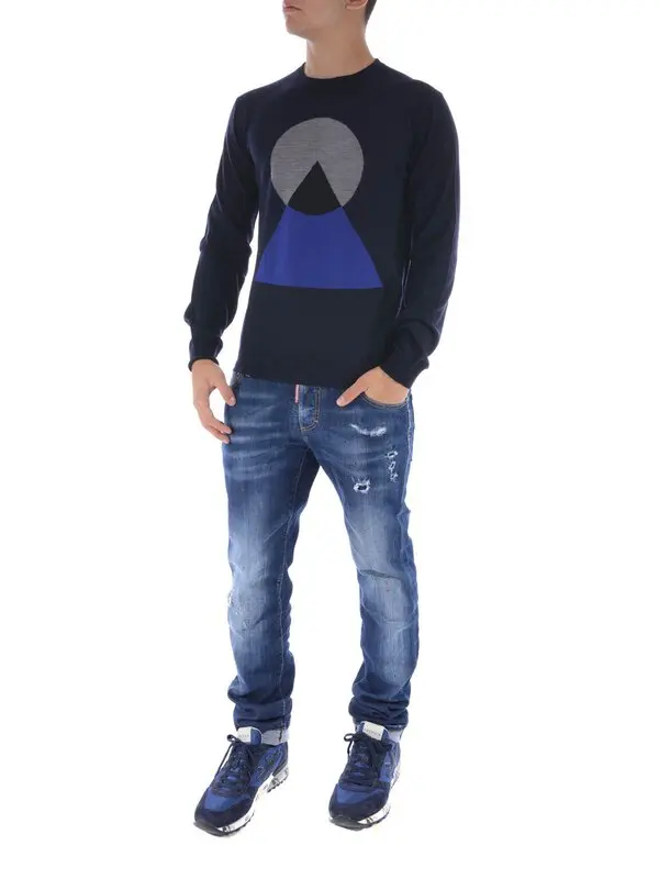 Kenzo Geometric Pattern Crew Neck Sweater - Black