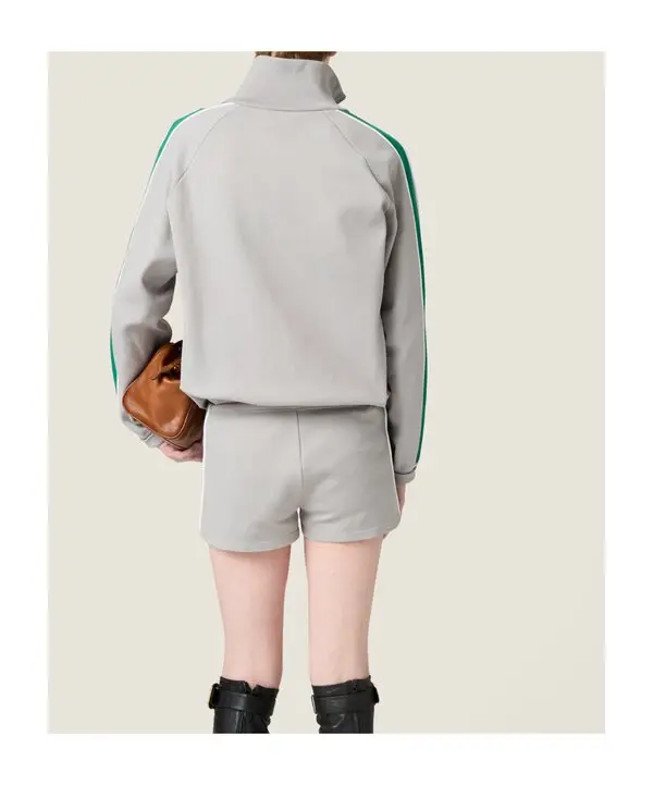 Miu Miu Technical Yarn Zipper Sweatshirt - Gray/green