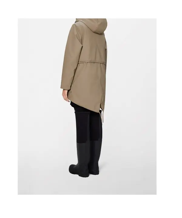 Rains Long Sleeve Raincoat With Drawstring Waist - Beige