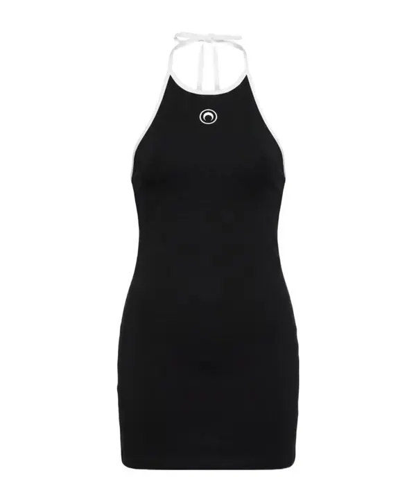 MARINE SERRE Moon-logo Jersey Mini Dress - Black