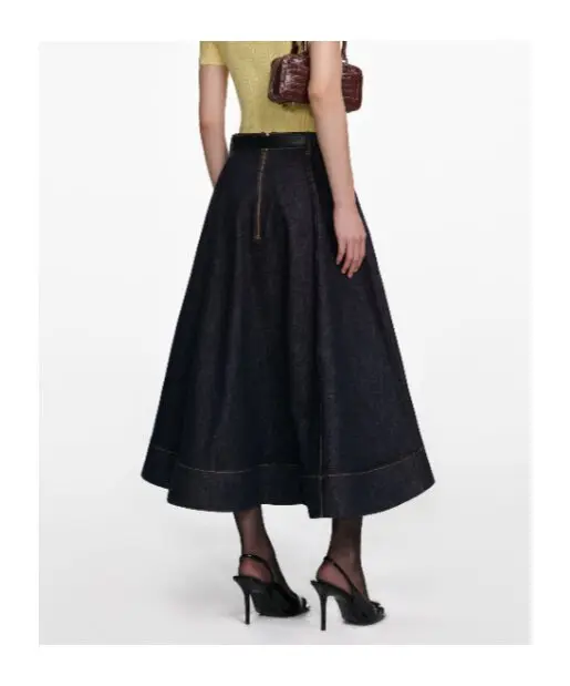 SELF-PORTRAIT Denim Flared Midi Skirt - Indigo