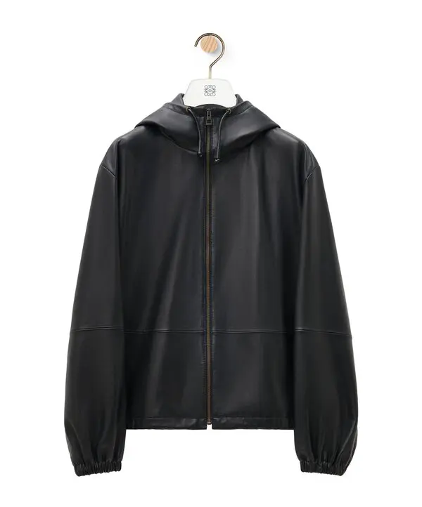 Loewe Hooded Zipped Leather Jacket - Black