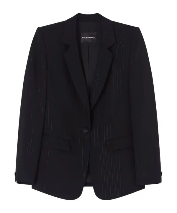 Emporio Armani Striped Single-breasted Blazer - Black