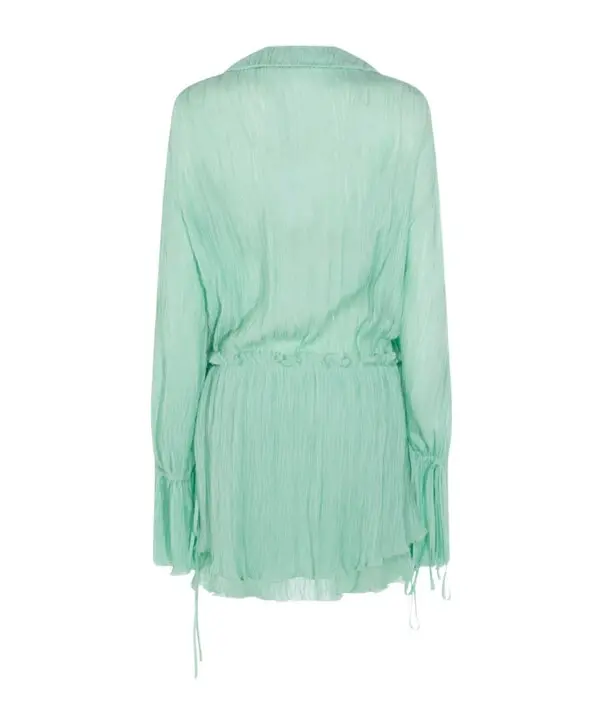Blumarine Long-sleeved V-neck Dress With Layered Hem - Green