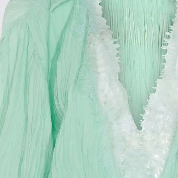 Blumarine Long-sleeved V-neck Dress With Layered Hem - Green