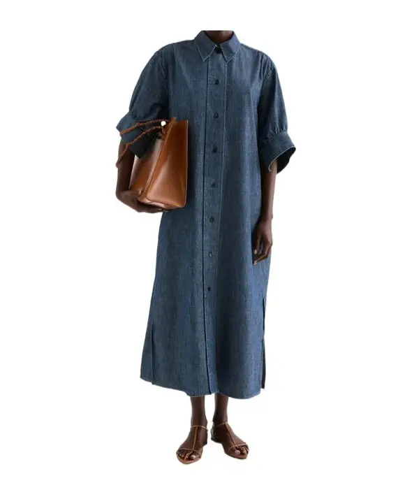 JIL SANDER Chambray Shirt Dress With Button Closure And Side Slits
