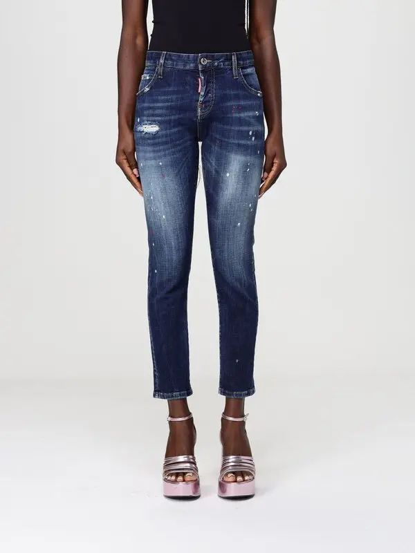 Dsquared2 Distressed Logo Patch Jeans - Blue