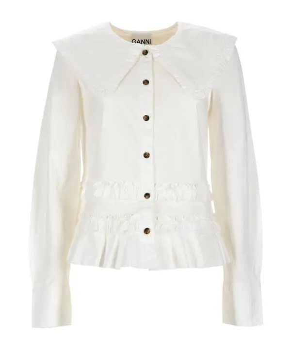 GANNI Ruffled Long-sleeved Shirt - White