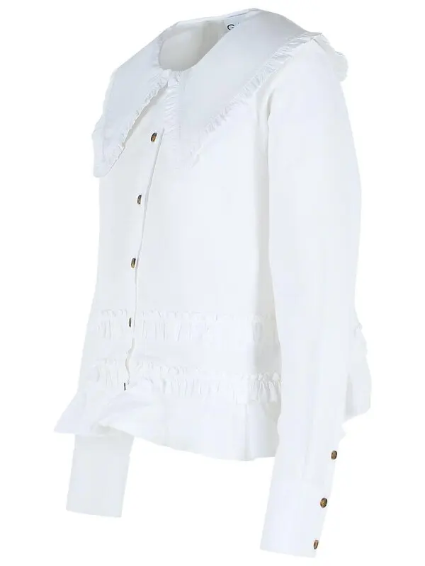 GANNI Ruffled Long-sleeved Shirt - White