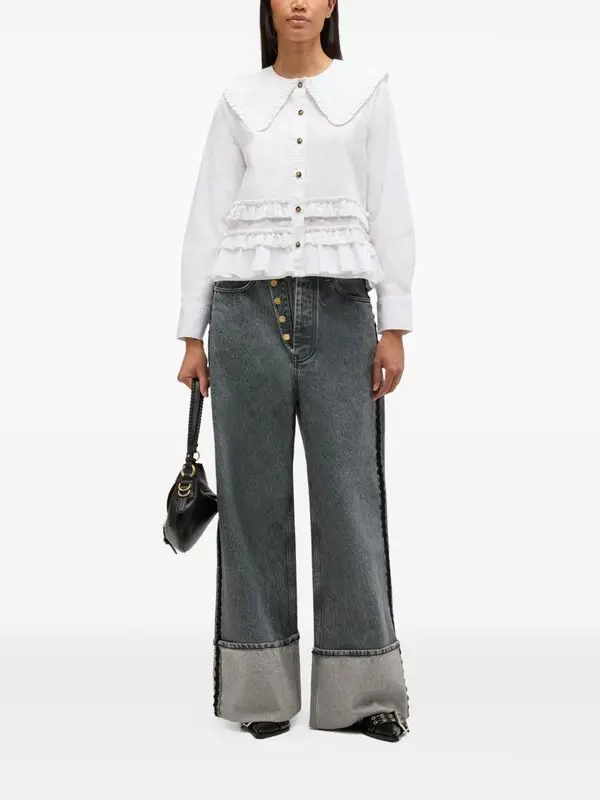 GANNI Ruffled Long-sleeved Shirt - White