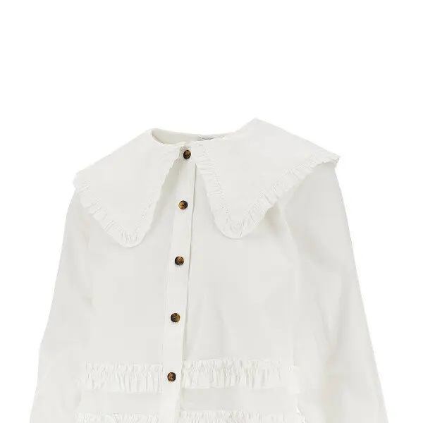 GANNI Ruffled Long-sleeved Shirt - White