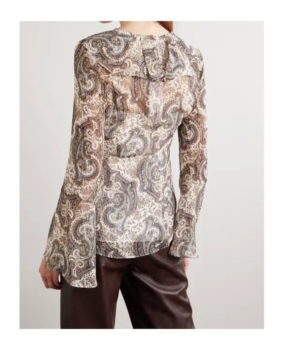 Veronica Beard Kyrie Paisley-print Ruffled Silk Georgette Blouse - Nude