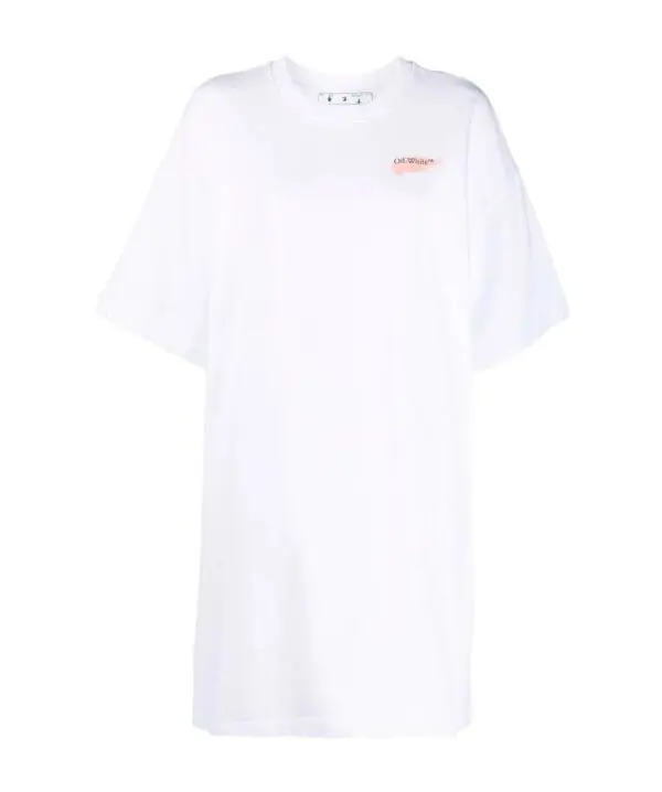 Off-White Painted Arrows Motif Snap-fastening T-shirt Dress - White