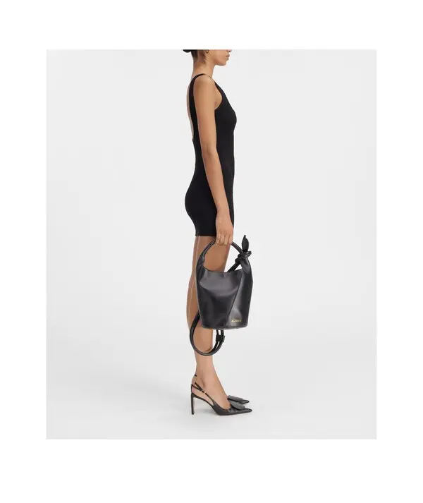 Jacquemus Ribbed Knit Mini Dress With Gold Logo Plaque - Black