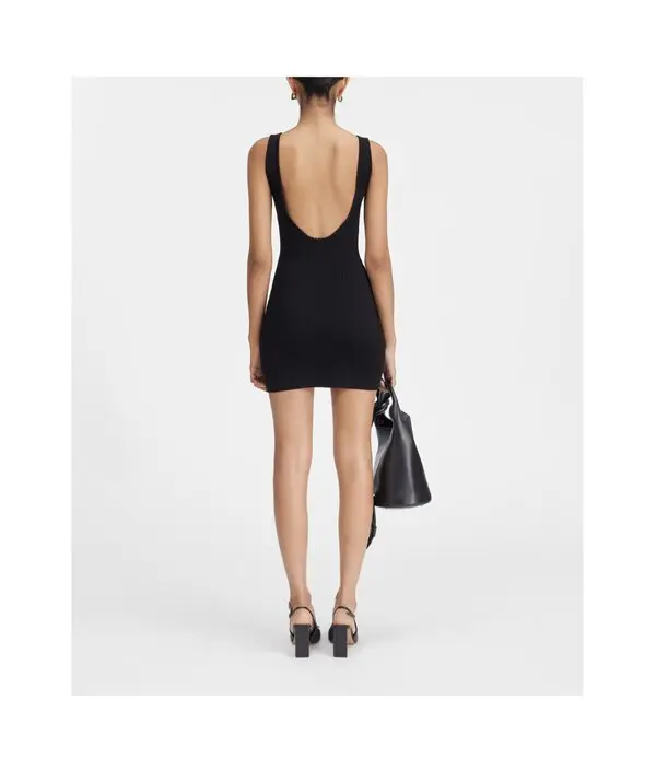 Jacquemus Ribbed Knit Mini Dress With Gold Logo Plaque - Black