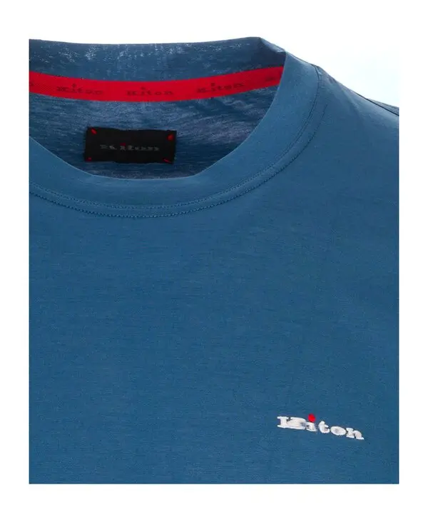 Kiton Logo Embroidered Crew-neck T-shirt - Blue