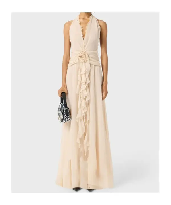 Blumarine Long Viscose Georgette Dress - Amber