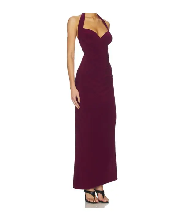 Norma Kamali Ruched Halterneck Maxi Dress With Side Slits