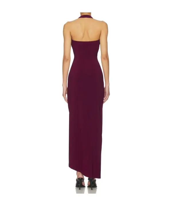 Norma Kamali Ruched Halterneck Maxi Dress With Side Slits