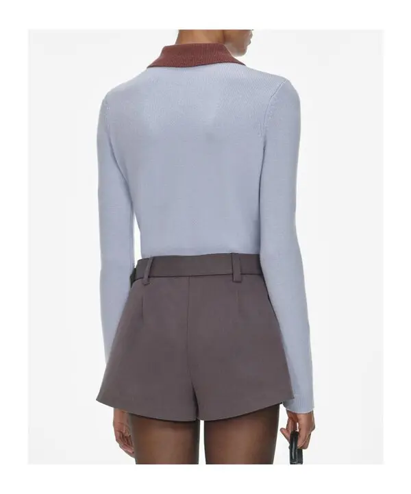 SELF-PORTRAIT Contrast Collar Knit Top - Blue