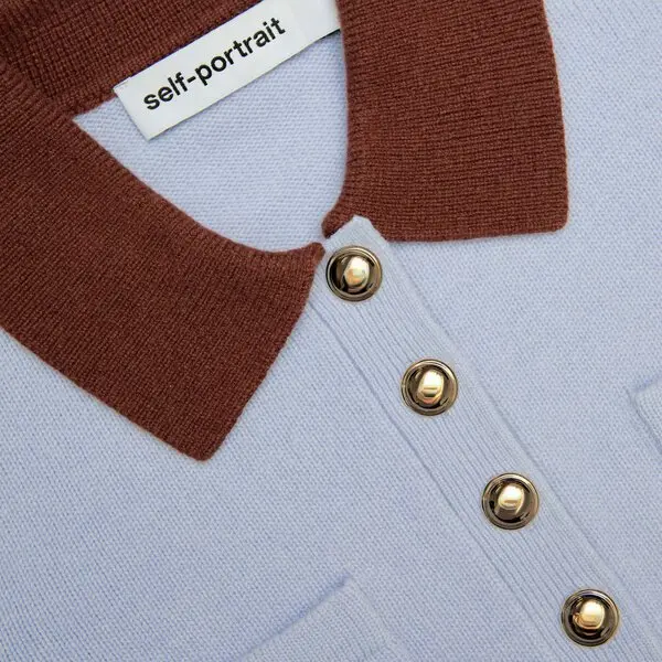 SELF-PORTRAIT Contrast Collar Knit Top - Blue