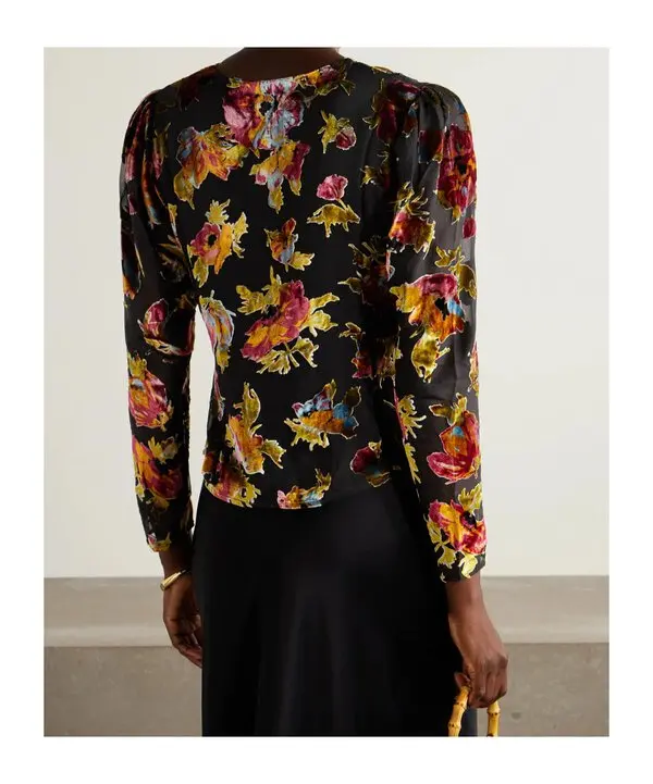 Rixo Evelyn Embellished Floral-print Devoré-velvet Wrap Top - Black