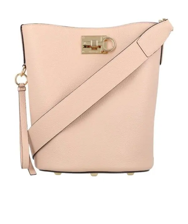 FERRAGAMO Studio Grained-leather Bucket Bag - Nude