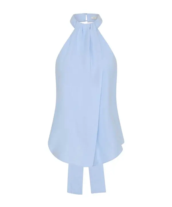 ST. AGNI Halter Tie-back Pleated Top - Sky-blue