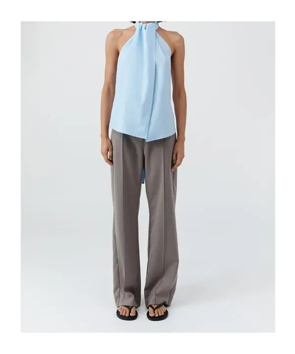 ST. AGNI Halter Tie-back Pleated Top - Sky-blue