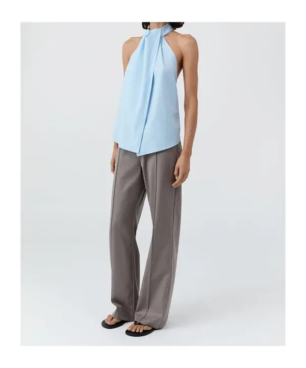 ST. AGNI Halter Tie-back Pleated Top - Sky-blue