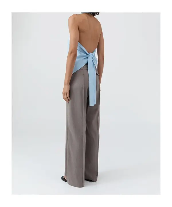 ST. AGNI Halter Tie-back Pleated Top - Sky-blue