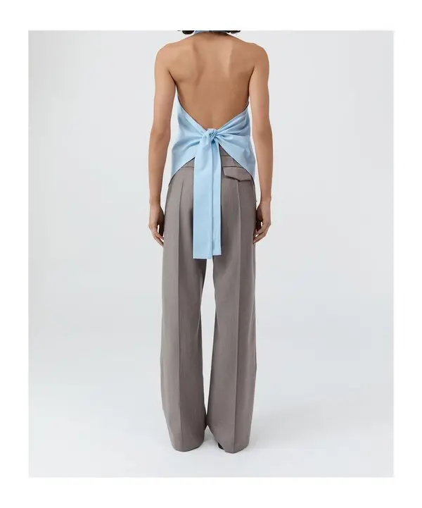 ST. AGNI Halter Tie-back Pleated Top - Sky-blue