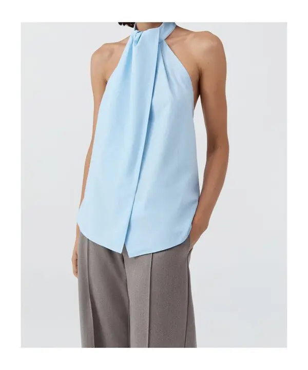 ST. AGNI Halter Tie-back Pleated Top - Sky-blue