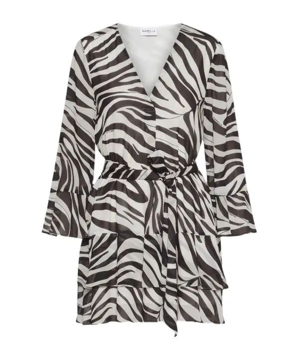 Marella Flounced Viscose Georgette Dress With V-neck And Long Sleeves