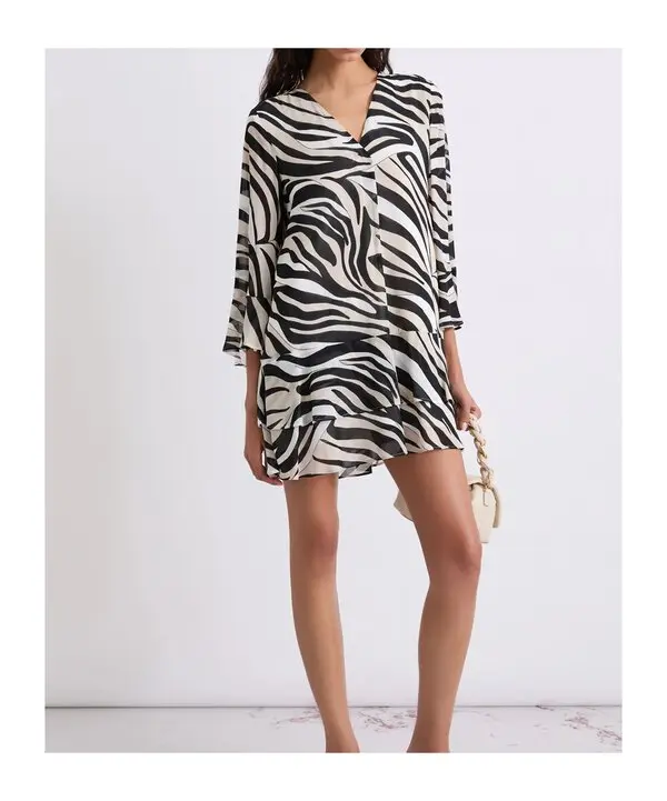 Marella Flounced Viscose Georgette Dress With V-neck And Long Sleeves