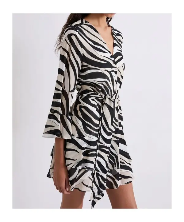 Marella Flounced Viscose Georgette Dress With V-neck And Long Sleeves