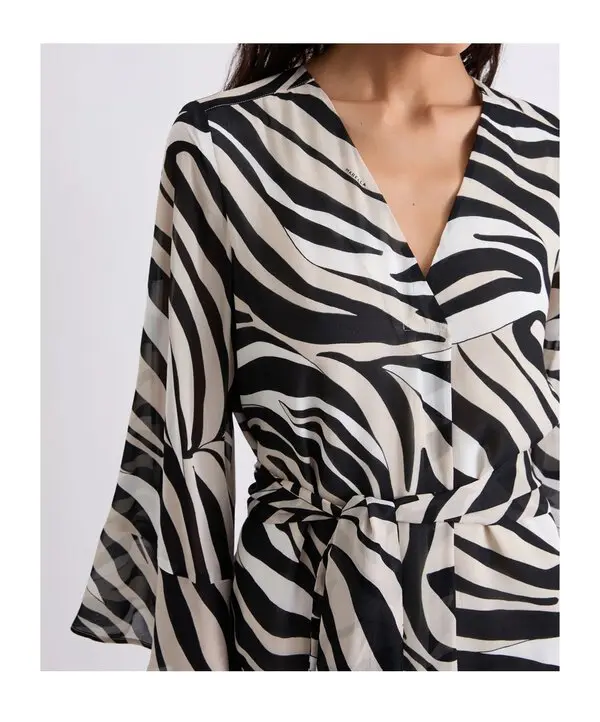 Marella Flounced Viscose Georgette Dress With V-neck And Long Sleeves