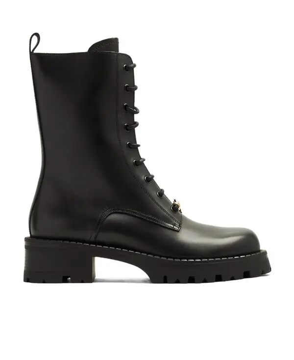 Versace Vagabond Round-toe Lace-up Army Boots - Black