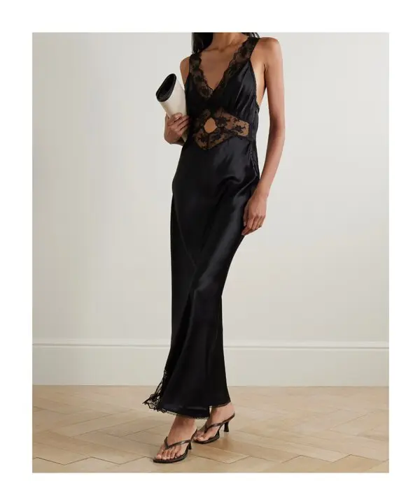 SIR. Aries Cutout Lace-trimmed Silk-satin Maxi Dress