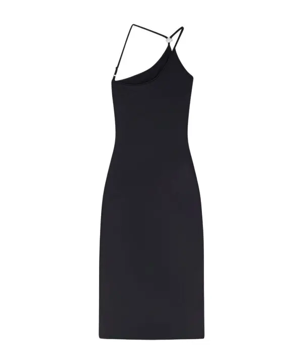 Coperni Asymmetrical One-shoulder Midi Dress With C Motif - Black