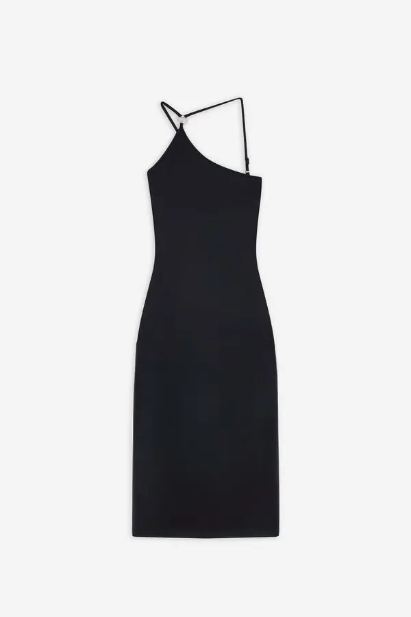 Coperni Asymmetrical One-shoulder Midi Dress With C Motif - Black