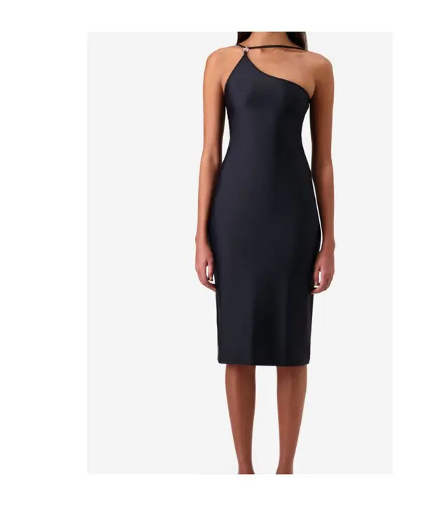 Coperni Asymmetrical One-shoulder Midi Dress With C Motif - Black