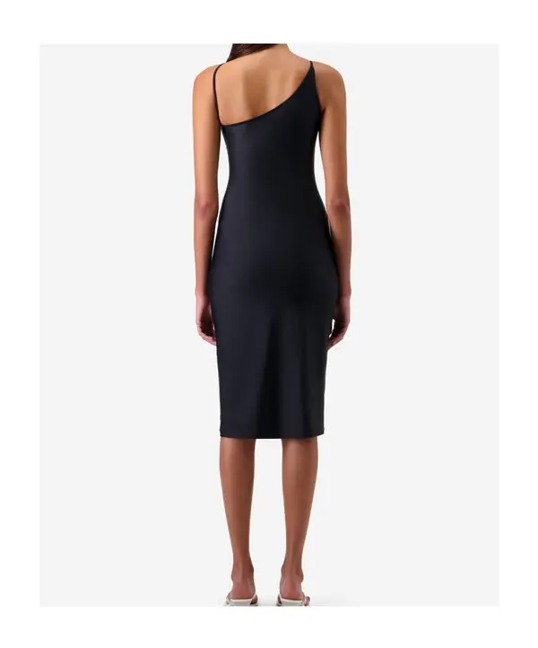 Coperni Asymmetrical One-shoulder Midi Dress With C Motif - Black
